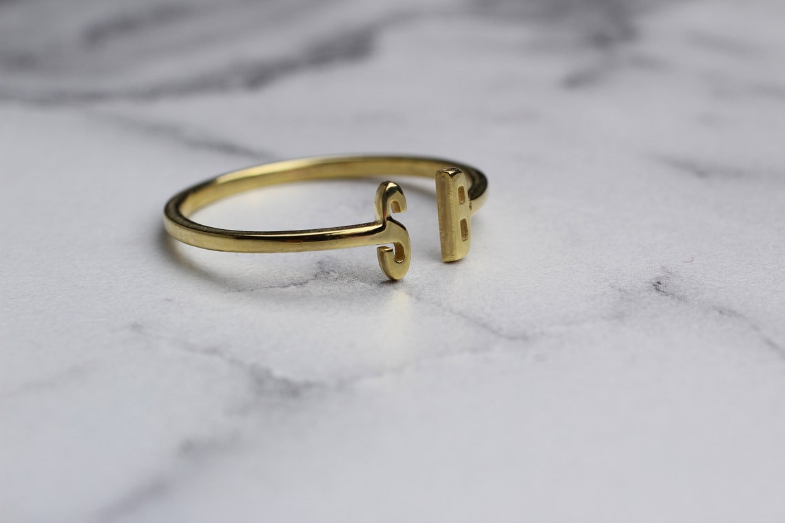 Two Initials Ring Dainty Silver Ring Sterling Silver Ring - Etsy