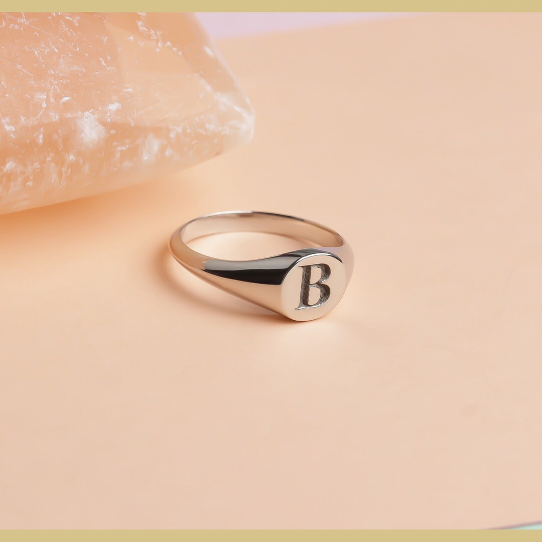 Sterling Silver Initial Ring: Personalized Monogram Signet, 18K Gold ...