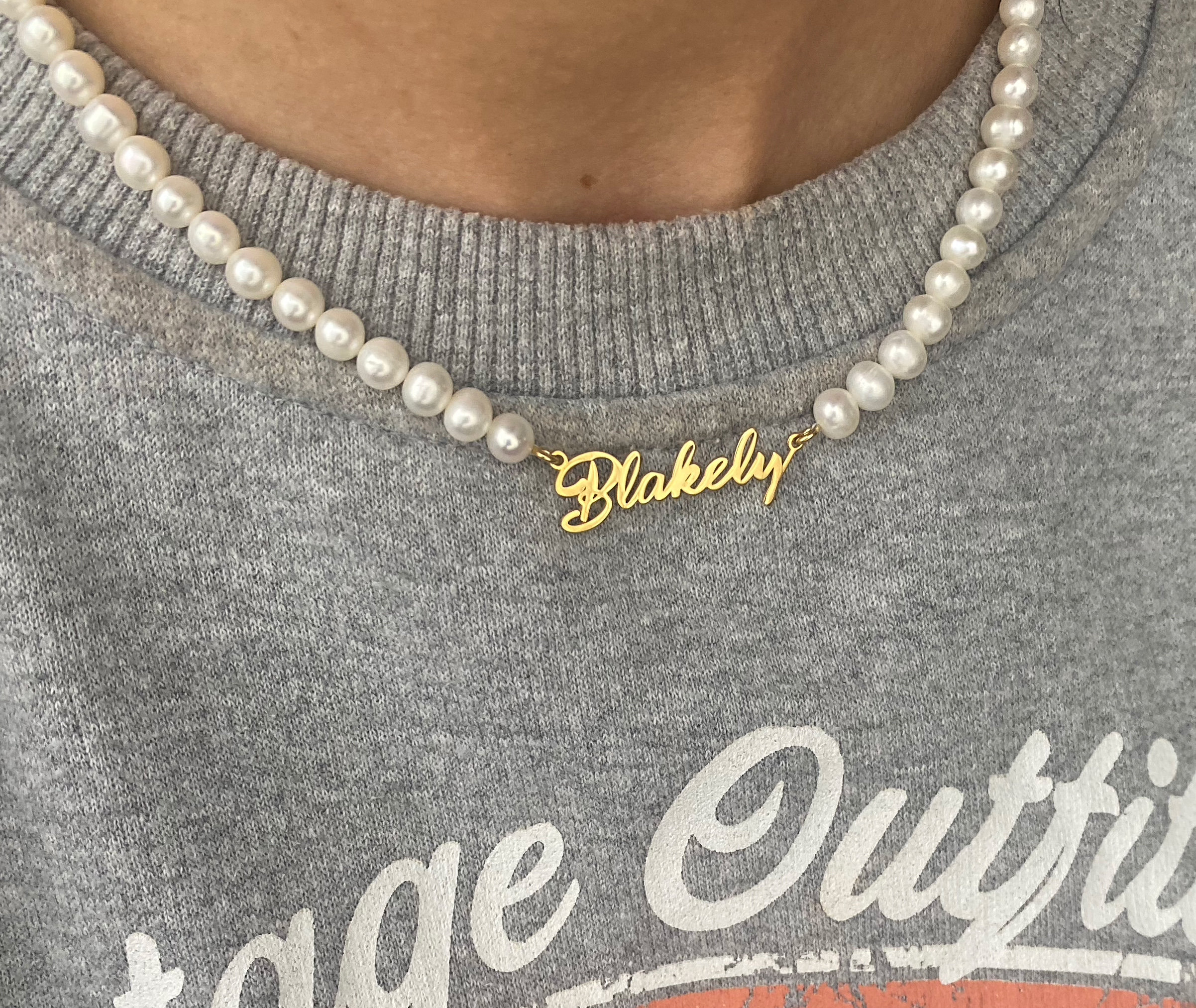 Name Pearl Necklace Silver Name Necklace Custom Name Pearl - Etsy