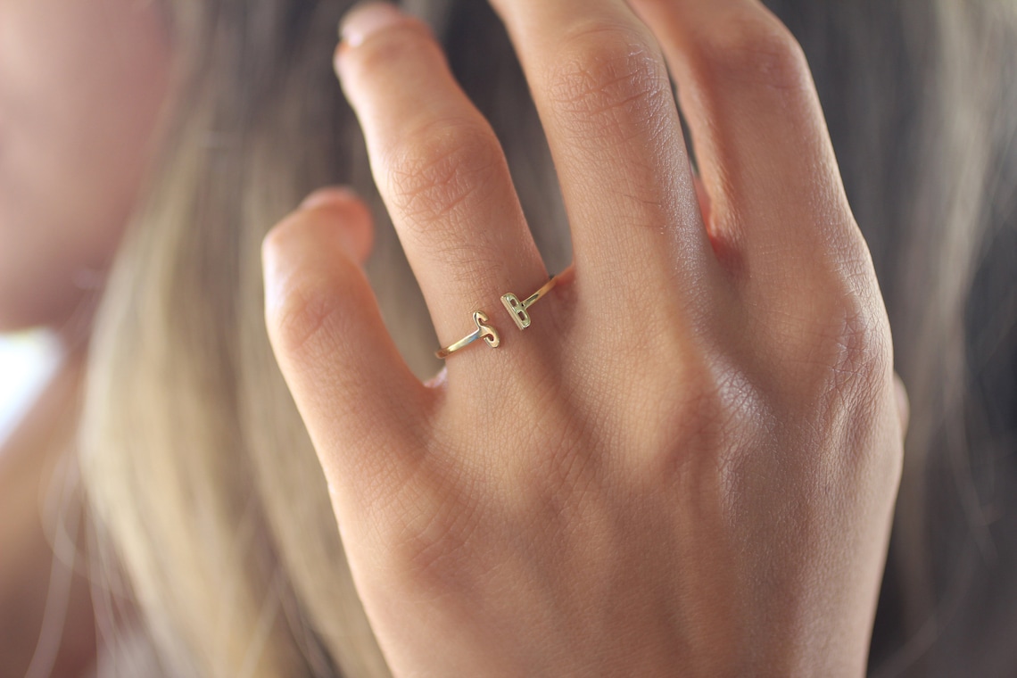 Two Initials Ring Dainty Silver Ring Sterling Silver Ring - Etsy