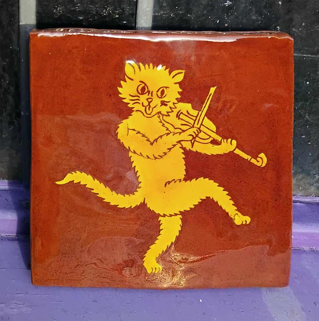 Cat and Fiddle, on Handmade Medieval Tile - Etsy