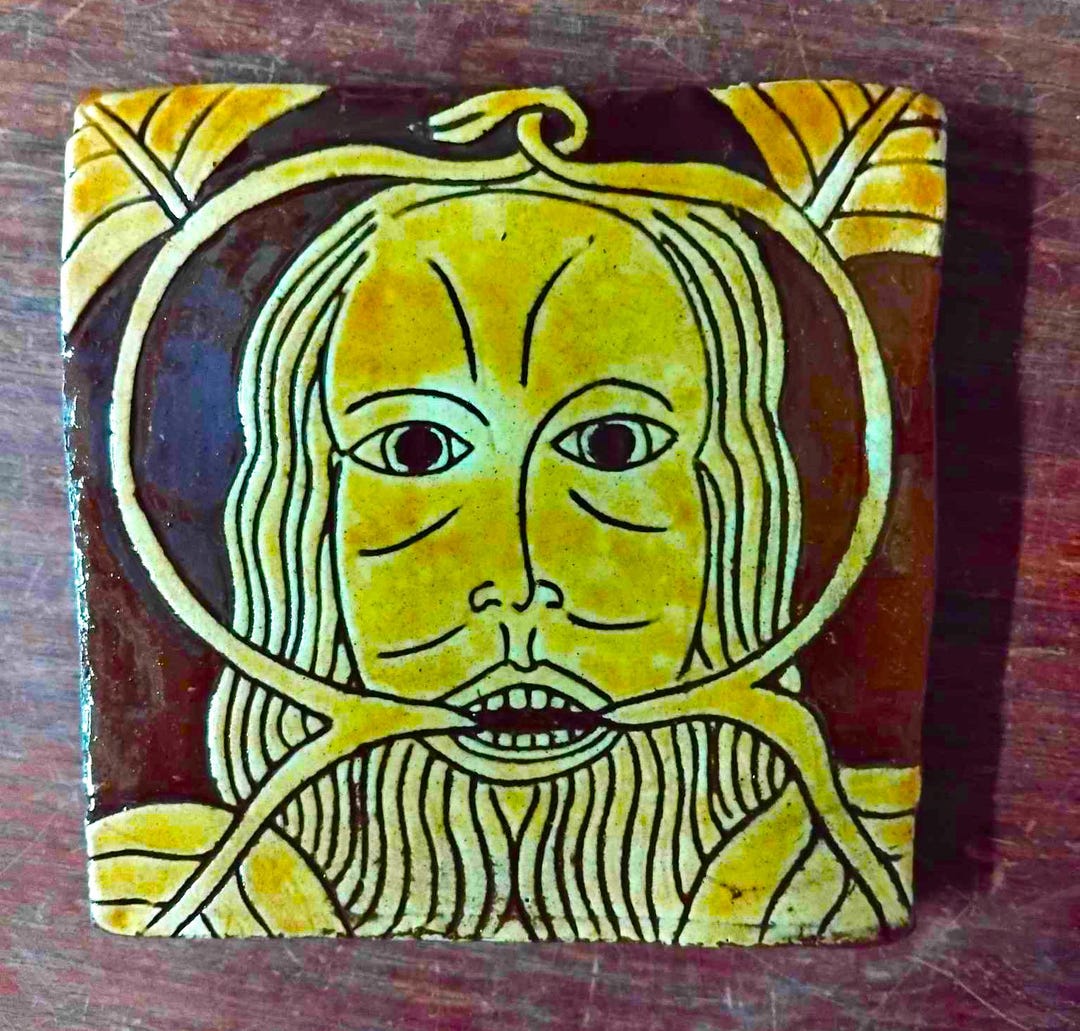 Green Man - Hand Made Medieval Style Terracotta Tile (4 Inch) - Etsy