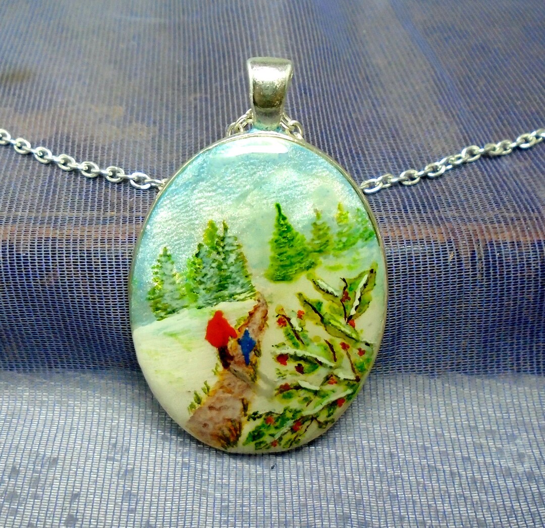 Precious Memories Hand-painted Alcohol Ink Pendant Necklace, Winter ...