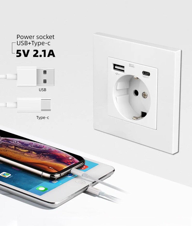 Настенная розетка USB Настенная розетка USB и тип C 3 в 1 - Etsy