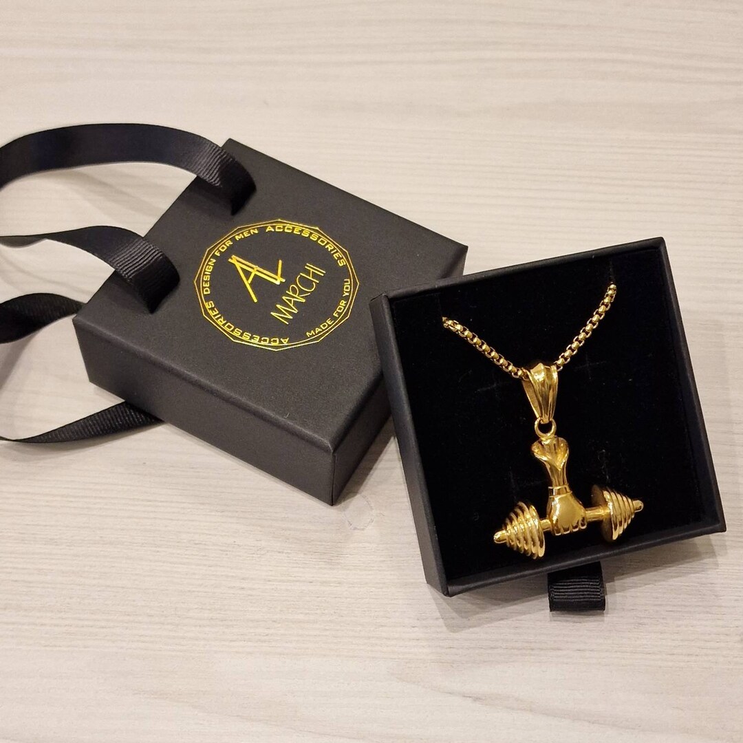 18k Gold Plated, Gift Box AL Marchi, Gift for Bodybuilders, Dumbbells ...