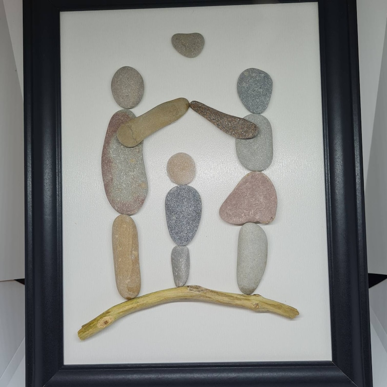 Family, Pebble Art, Stone Picture, Wall Decor, Framed, Sea Stones, Sea ...