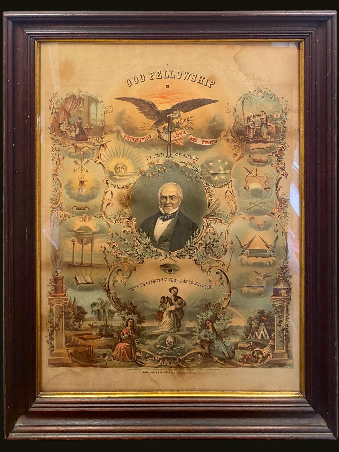 Antique Odd Fellows Lithograph Poster Framed Print Vintage Odd Fellows ...