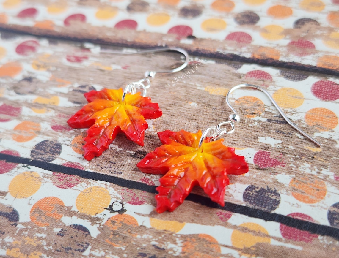 Autumn Maple Leaf Dangle Earrings, Polymer Clay, Nickel Free - Etsy