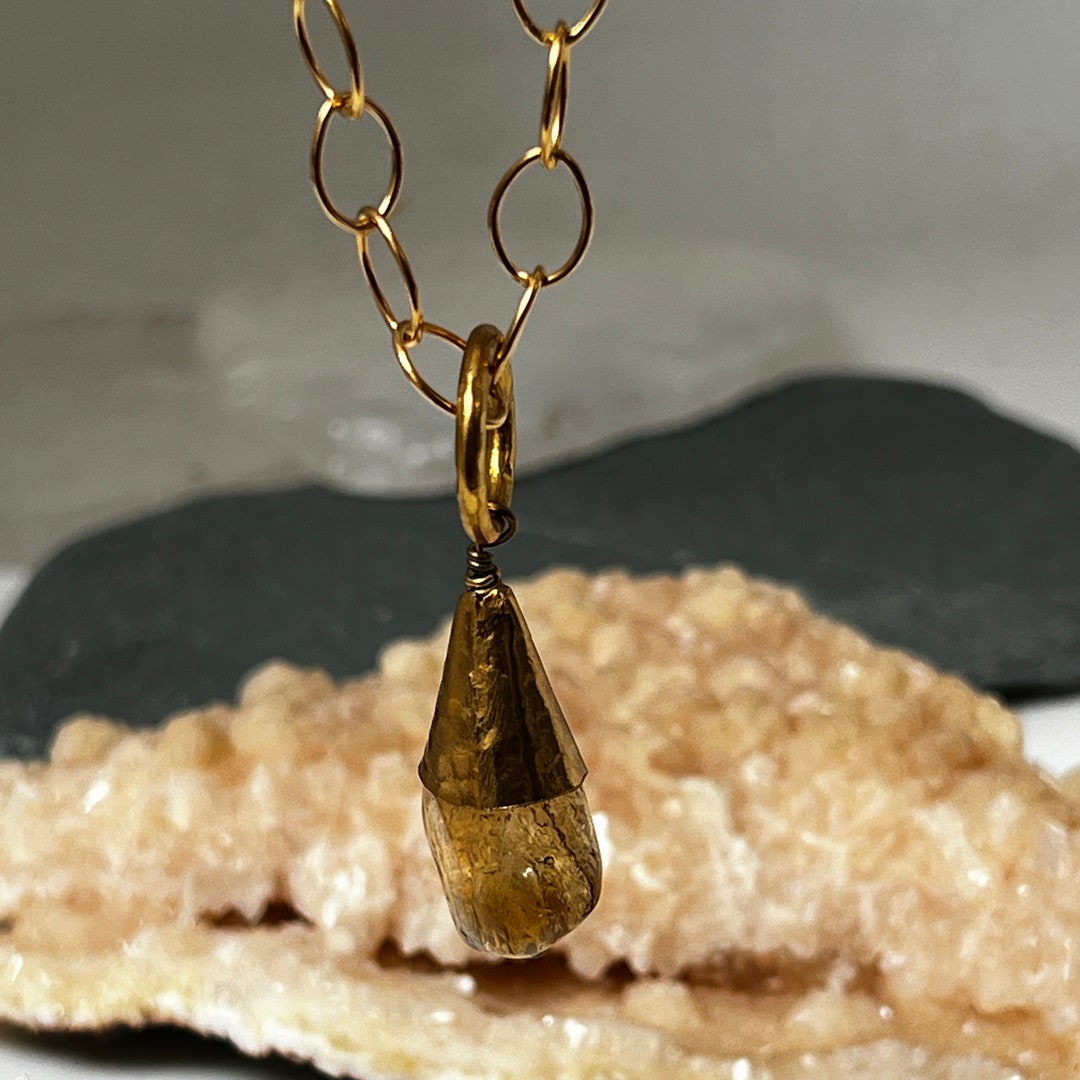 Citrine Drop Crystal on Along Gold Plated Chain Hand Made in Bali, Hand ...