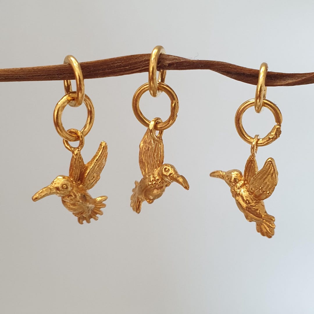 Gold Plated Hummingbird Charm: Vintage Style Animal Jewelry - Etsy