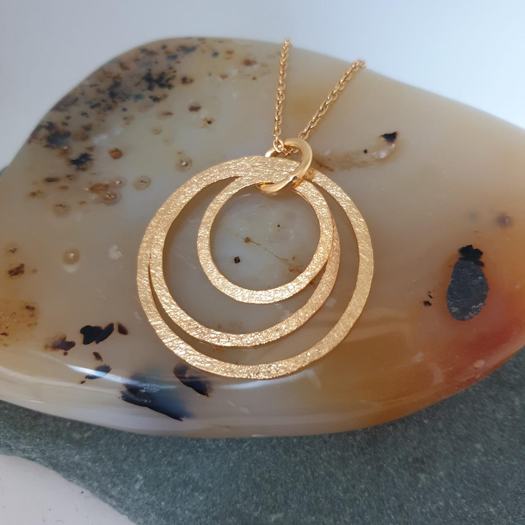 Textured Multi Loop Gold Plated Brass Hoop Pendant Necklace, Statement ...