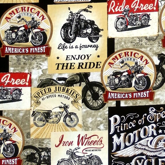 Timeless Treasures Packed Vintage Motorcycle Signs American - Etsy
