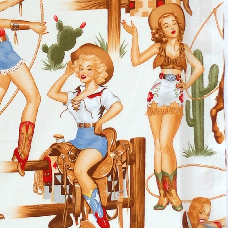 Alexander Henry Back In The Saddle Western Rodeo Pin Up Etsy