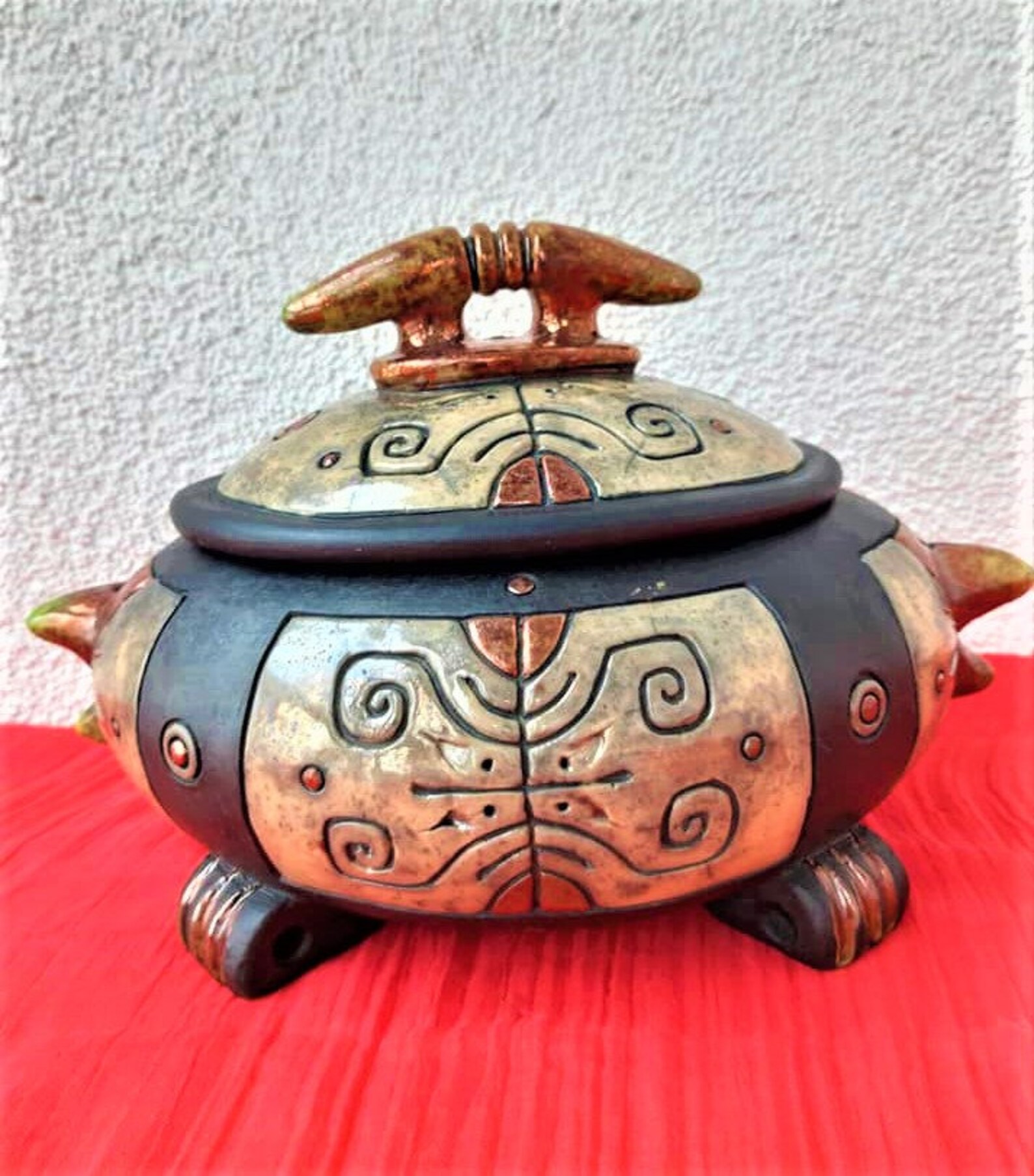 Raku Pot With Lid OOAK Ceramic With Original Ornaments Hand - Etsy