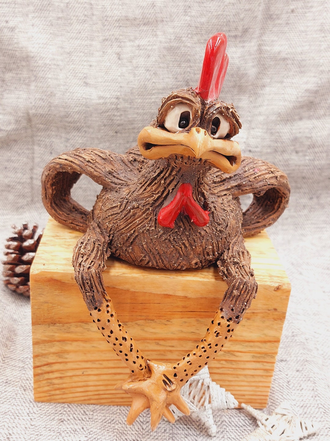 CRAZY Relaxing CHICKEN/ROOSTER Funny, Hand Made Ceramic Gift, Sitting ...