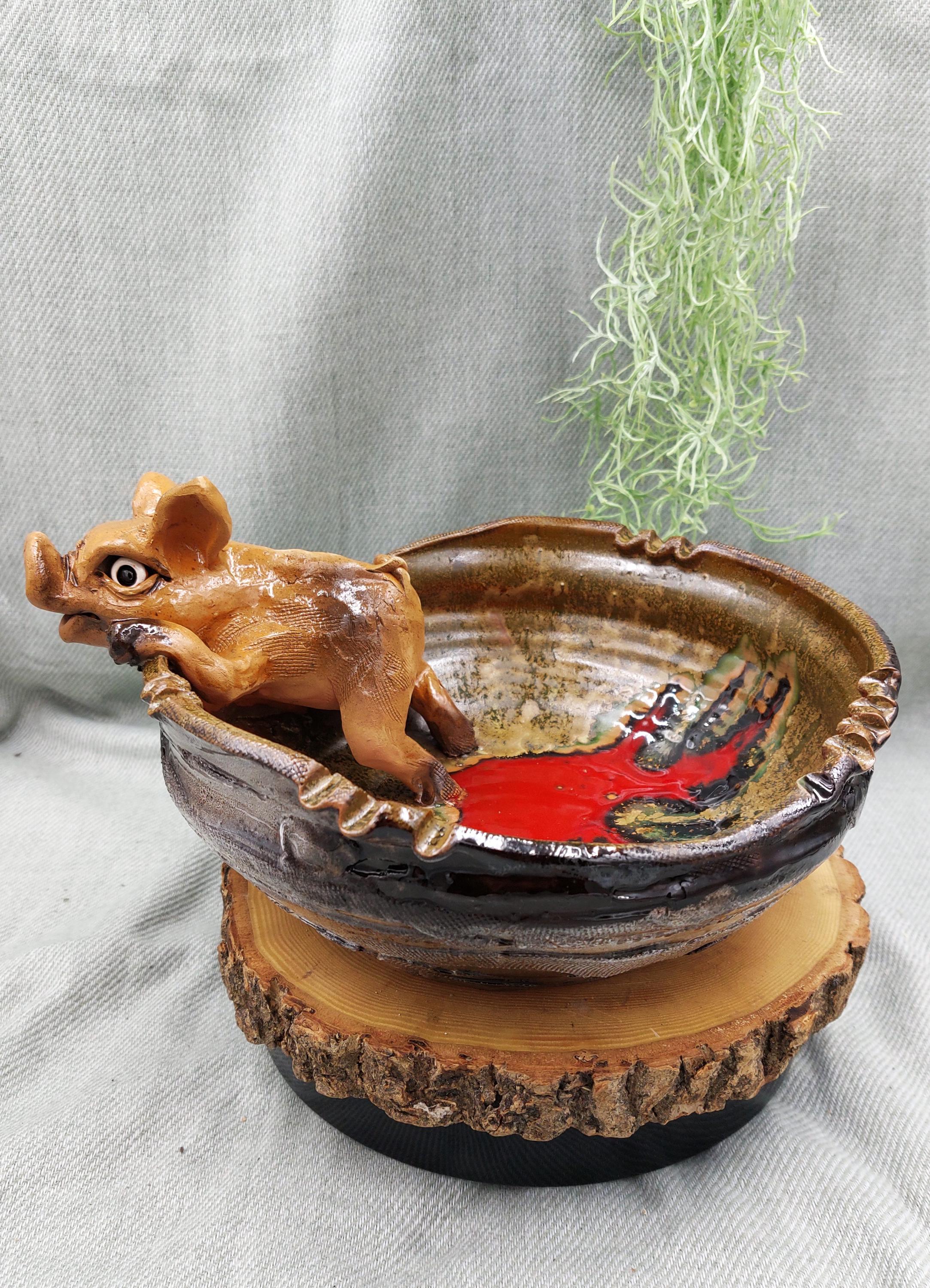 Snack Tray With Pig - Ceramic Bowl, Pig Figurine, Home Décor, Colorful ...