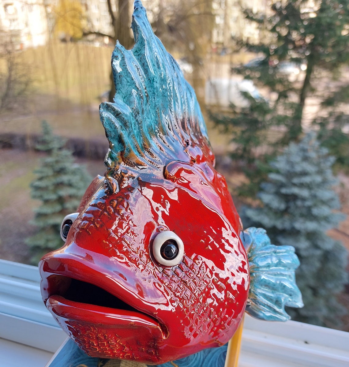 Tropical Big Colorful FISH Figurine Home Decor Handmade | Etsy