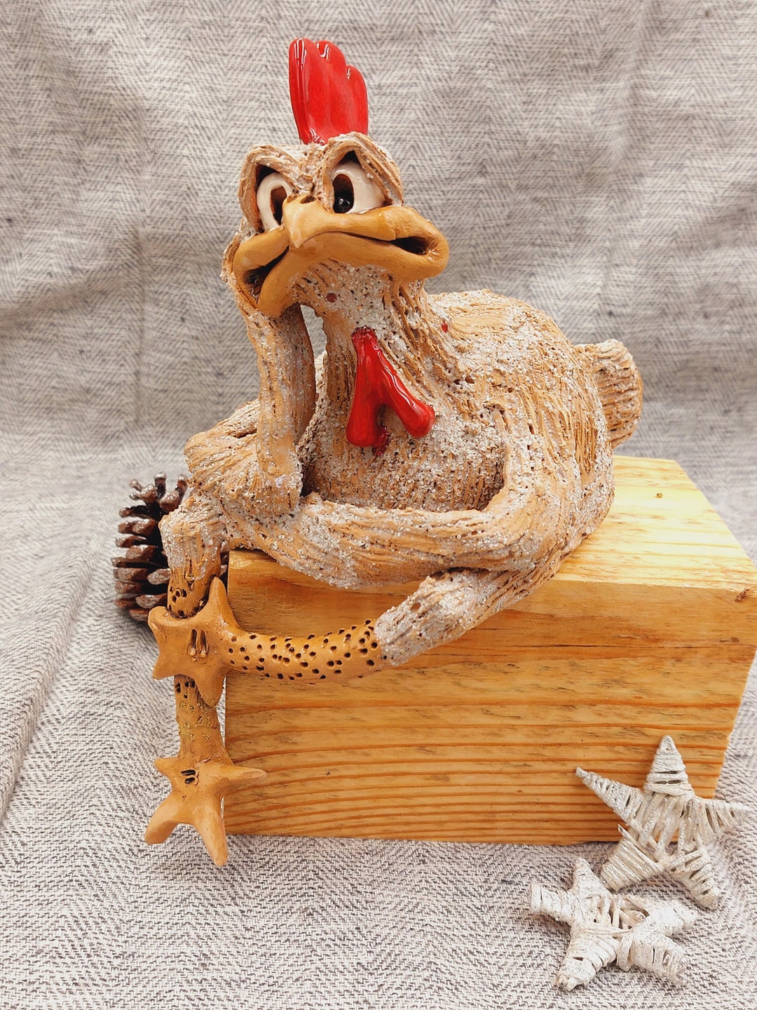 CRAZY Relaxing CHICKEN/ROOSTER Funny, Hand Made Ceramic Gift, Sitting ...