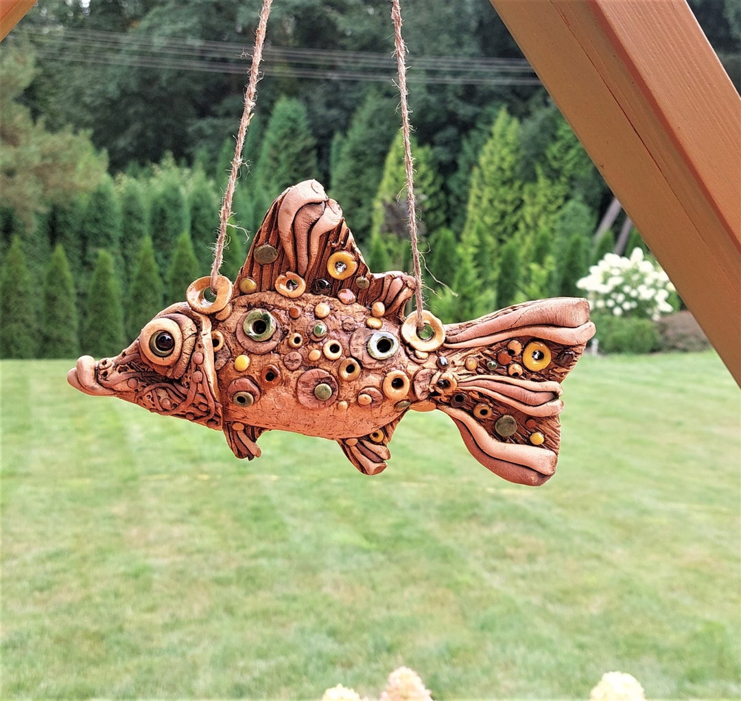 BASS FISH Wall Pendant Home Decor, Handmade Unique Cute Unusual Ceramic ...