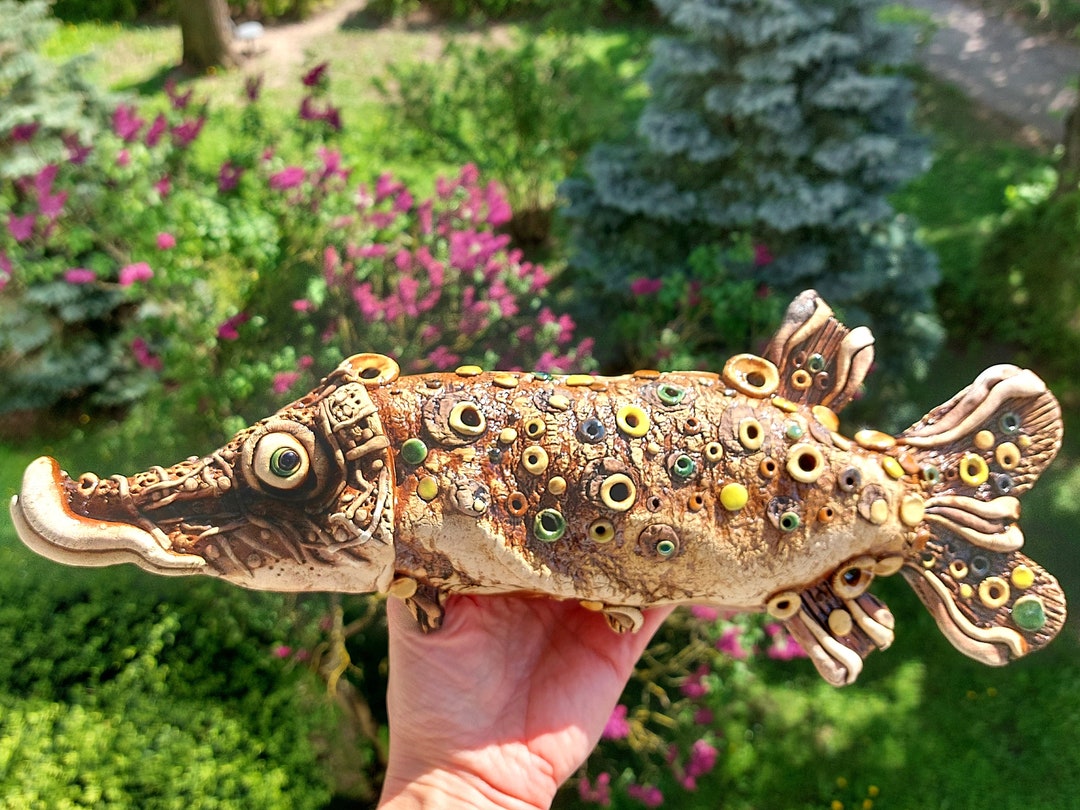 PIKE Big FISH Wall Pendant Home Decor, Handmade Garden Decor, Ceramic ...