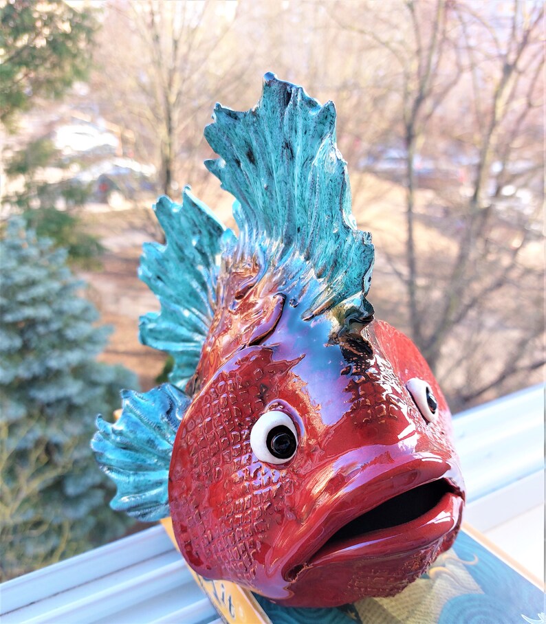 Tropical Big Colorful FISH Figurine Home Decor Handmade | Etsy