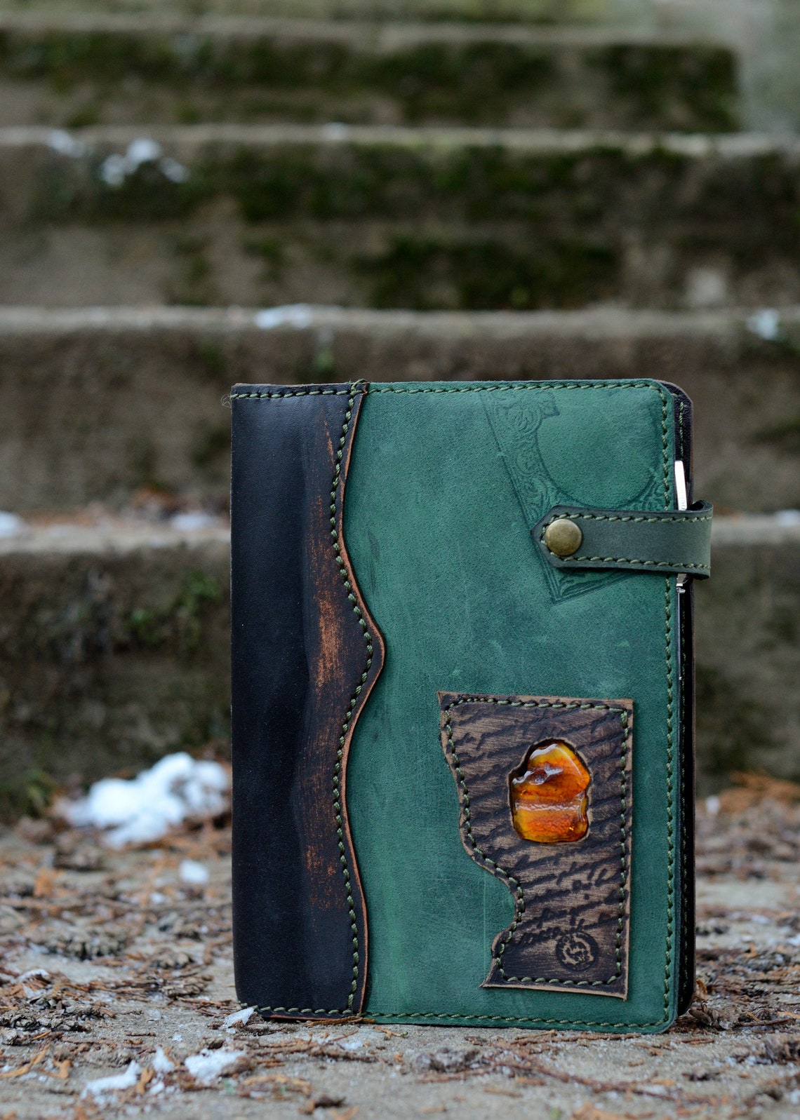 Genuine Leather Notebook A5 With Natural Baltic Amber Free - Etsy