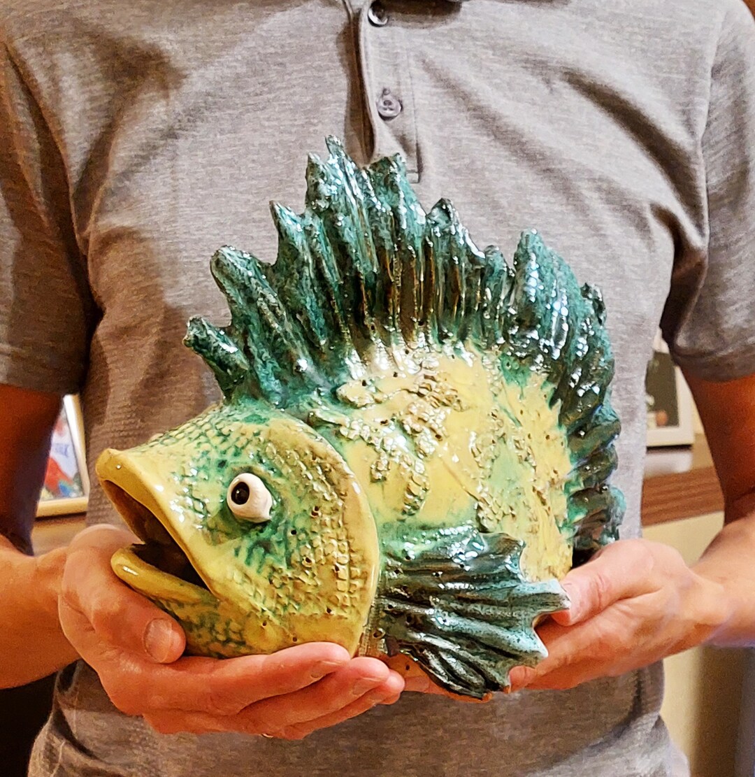 Tropical Big Colorful FISH Figurine, Home Decor, Handmade Unique, Clay ...