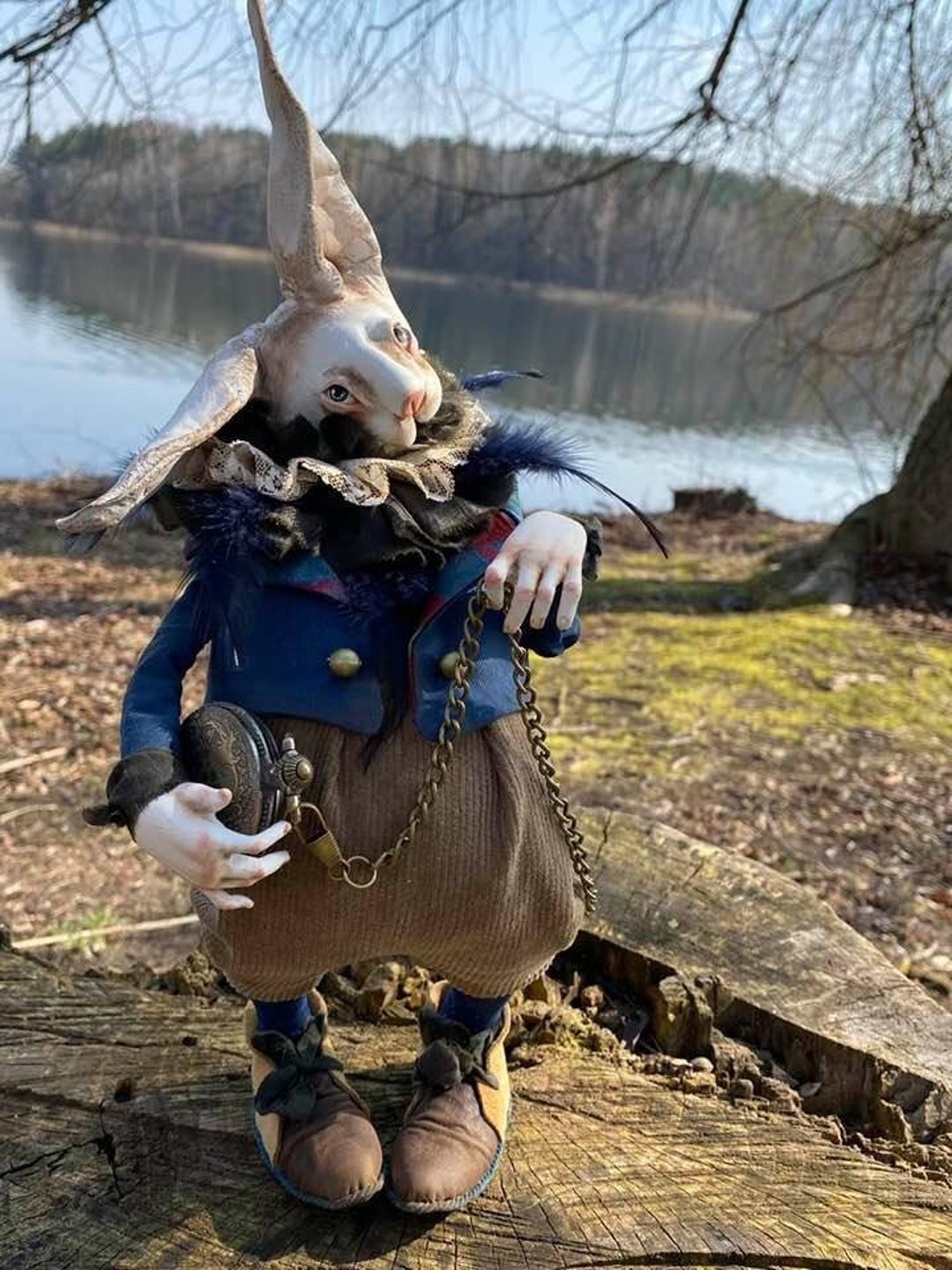 Magic RABBIT With Clock - Handmade Exclusive Doll, Home Decor OOAK Art ...