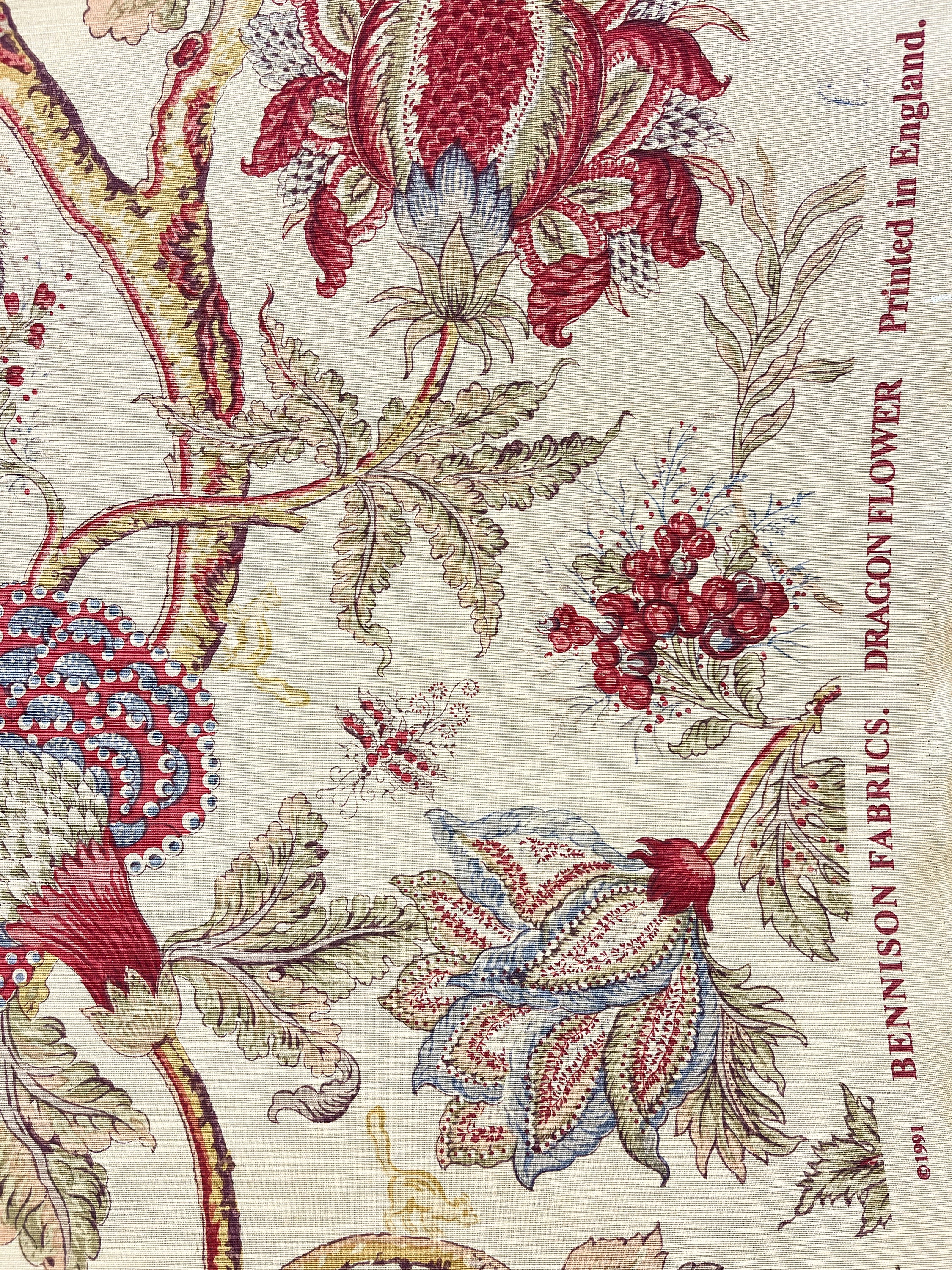 Bennison "dragon Flower" Original on Beige - 14 Yards - Etsy