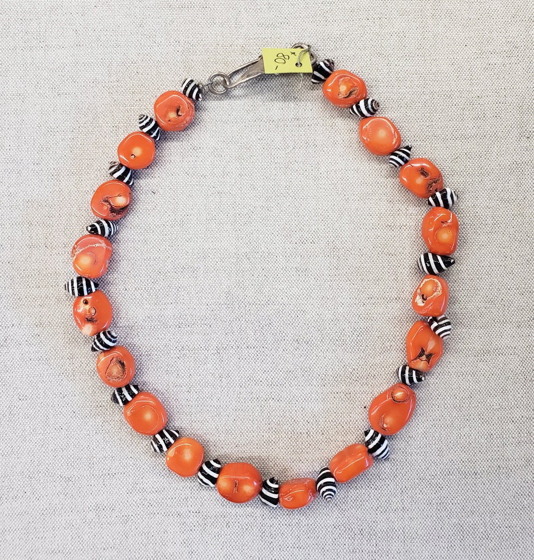 White & Black Stripe Shells and Chinese Coral Necklace - Etsy