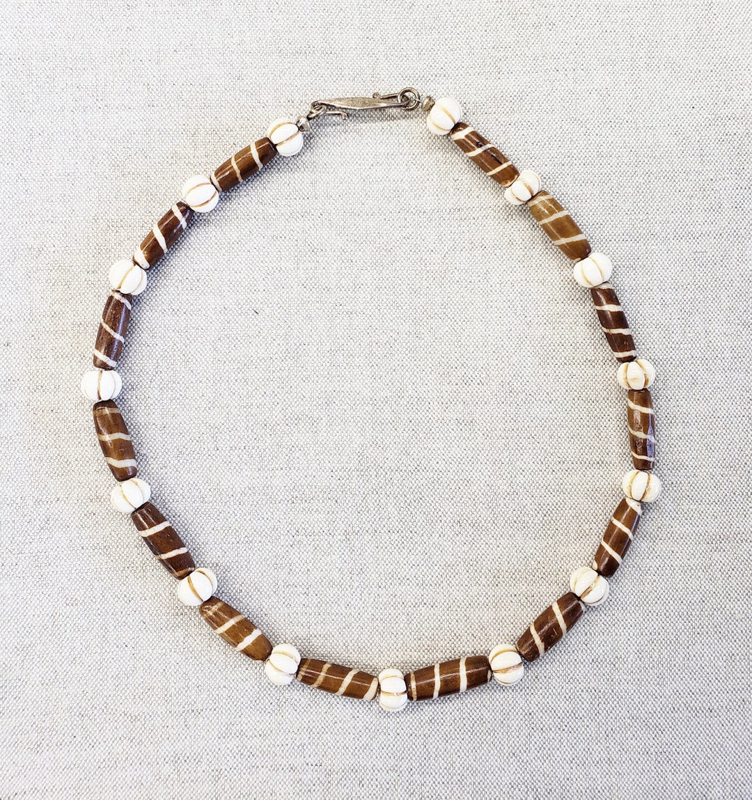 Brown & Beige Melon and Batik Bead Necklace - Etsy