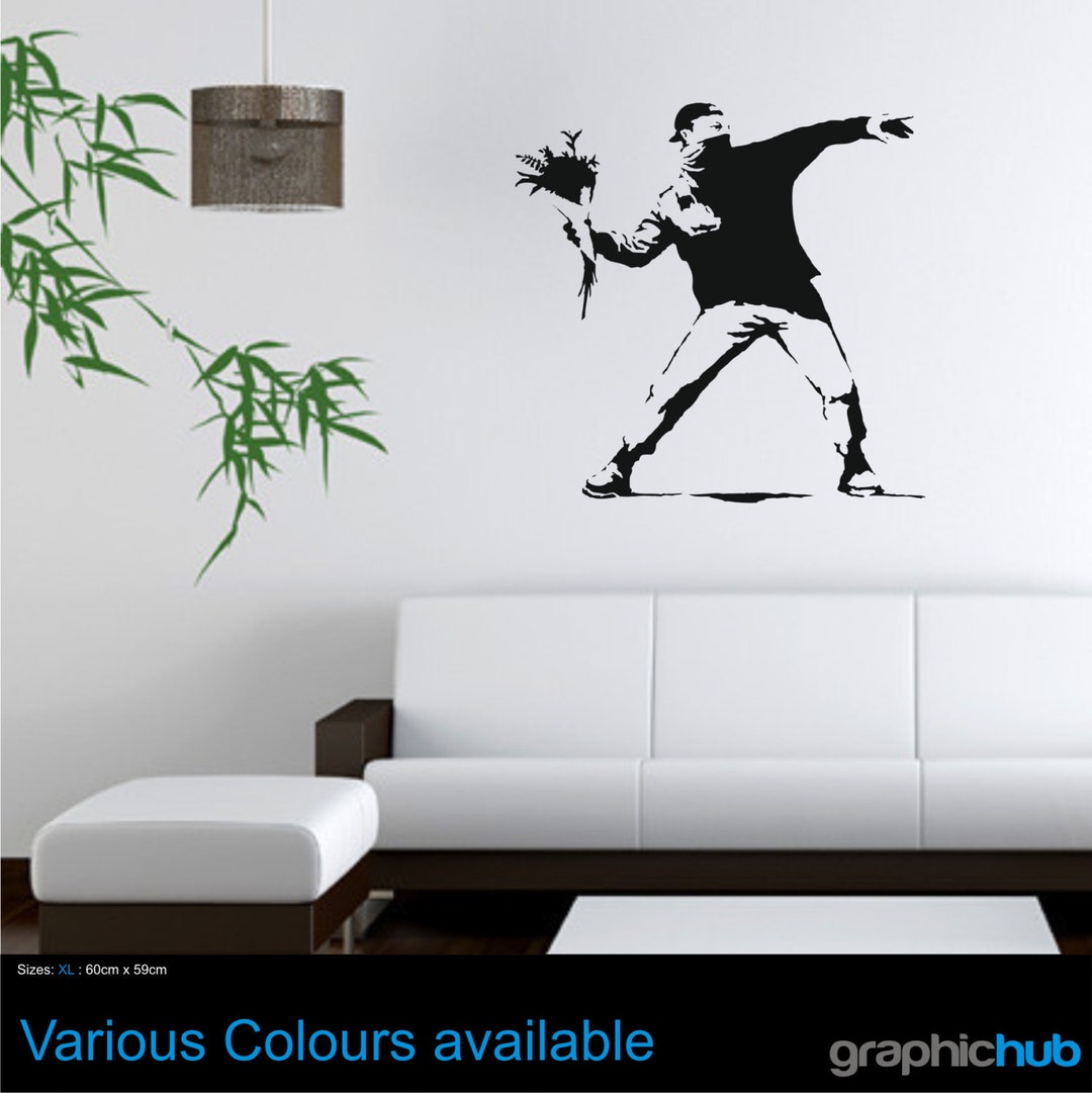 Banksy Riot Hooligan Throwing Flowers Wall Art Sticker Decal - Etsy