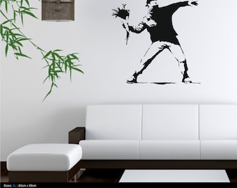 Extra Large Banksy Man Riot Flower Wall Mural Art Sticker - Etsy