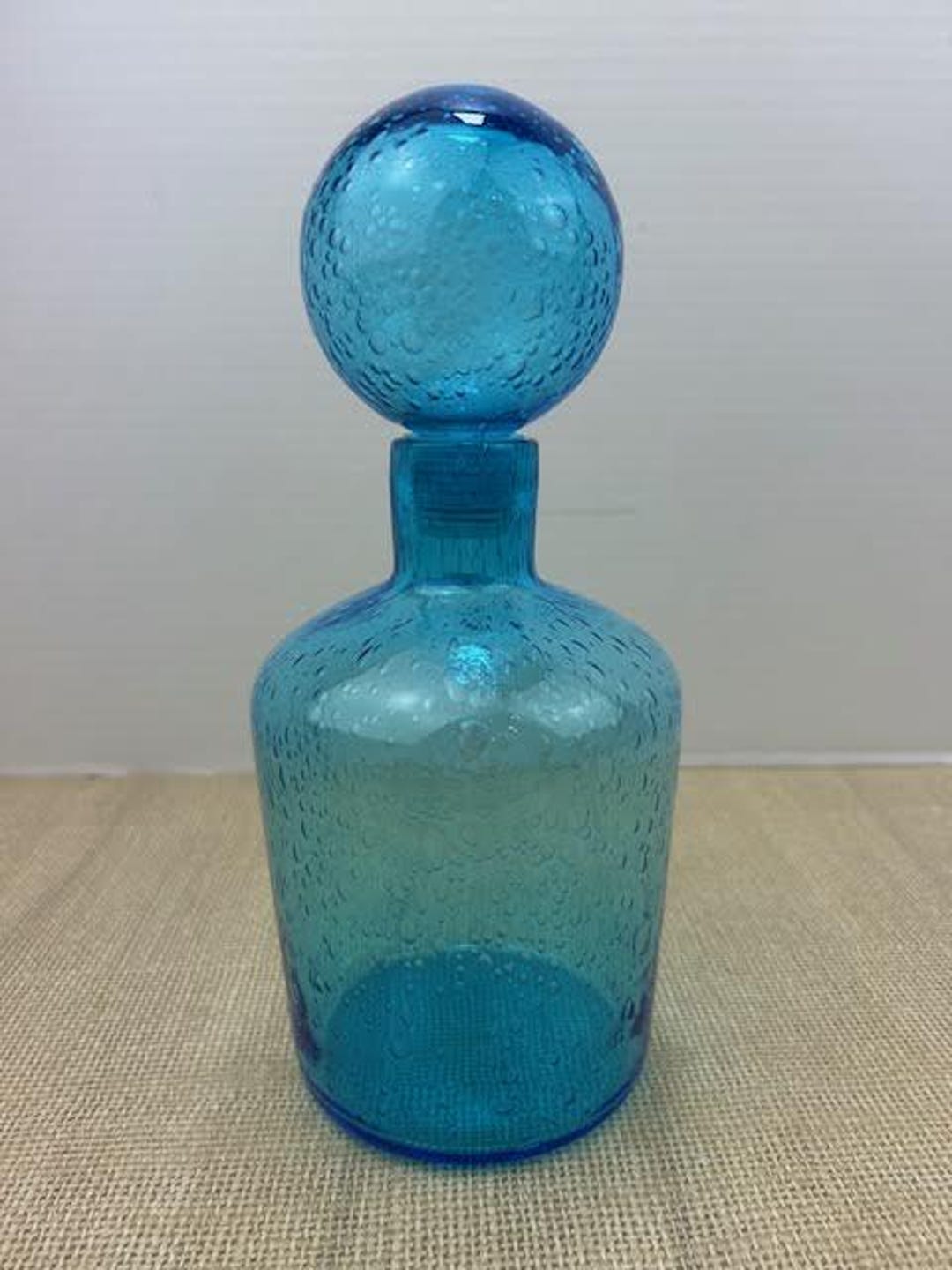 Aqua Blown Glass Jar/decanter With Bulb Stopper, Vintage Style Aqua ...