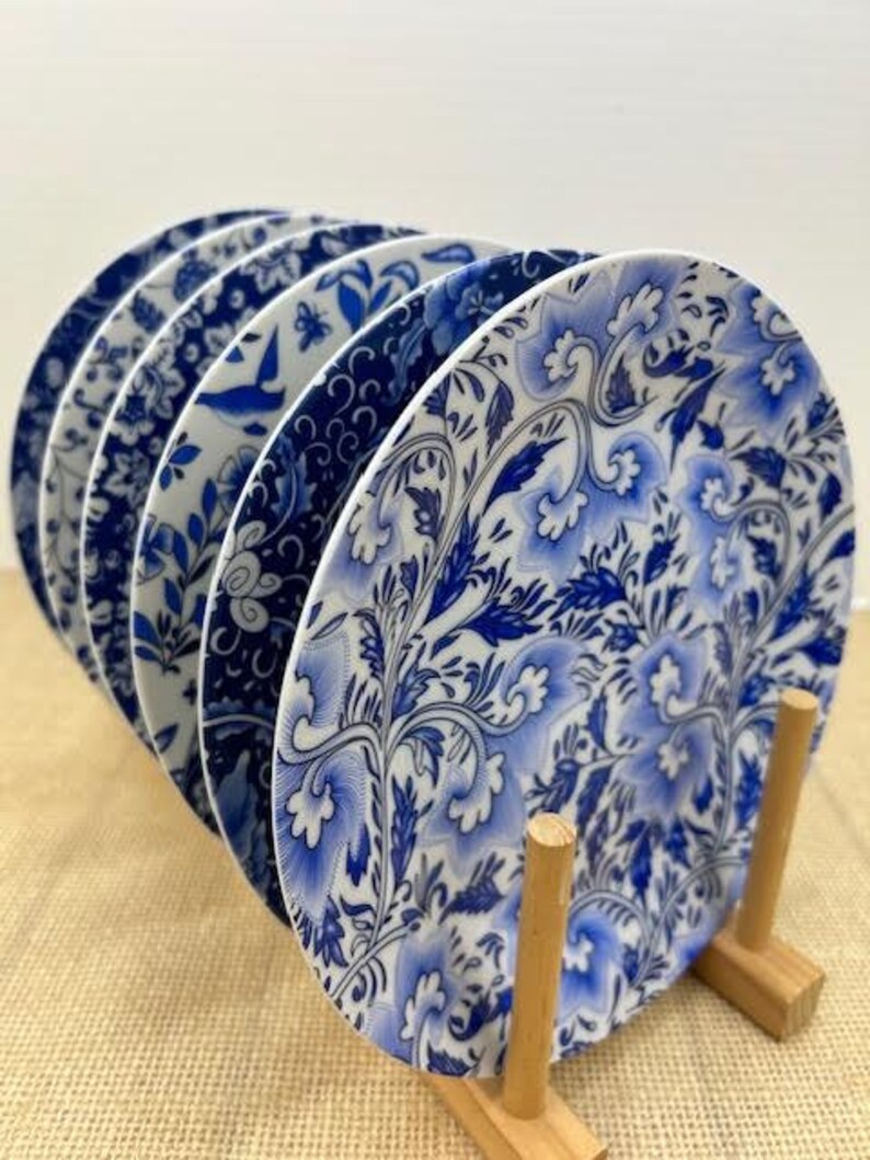Set of 6 Aulica 8 Inch Plates in Blue and White, Blue and White Plates ...