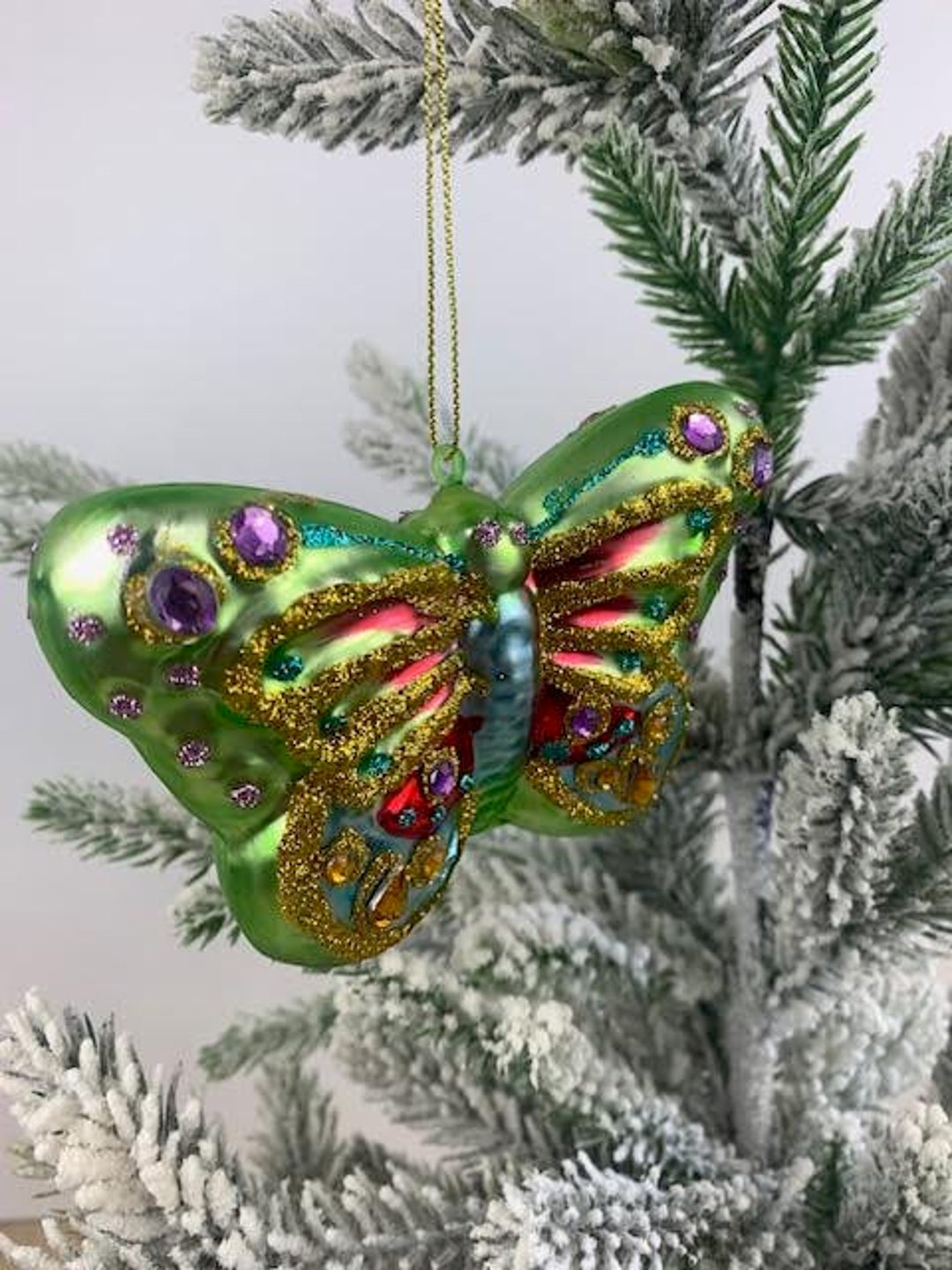 Glass Butterfly Ornament, Gorgeous Glass Butterfly Ornament, Glittered ...