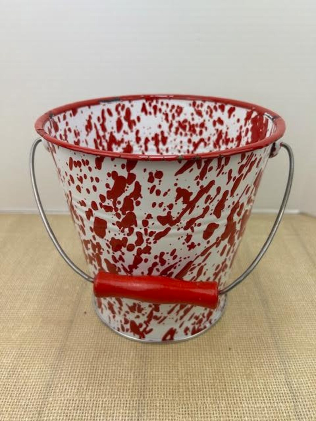 Red and White Splatter Enamel Bucket, Vintage Granite Ware Enamel ...
