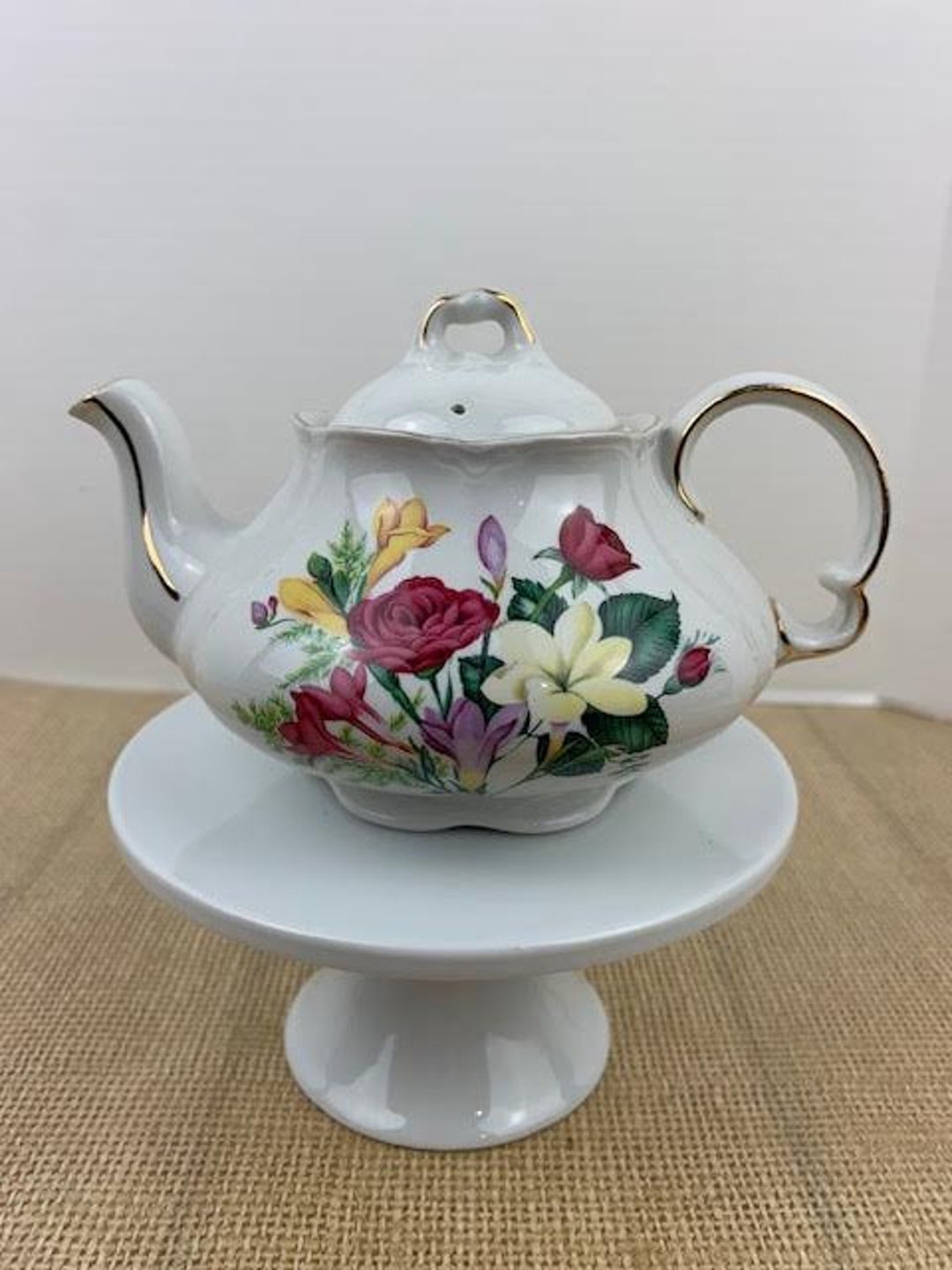 Vintage Floral Ellgreave Teapot, Made in England, English Floral Teapot ...