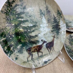 Set of 4 OOS Pottery Barn Deer in Snow 8 Inch Plates, RARE Pottery Barn ...