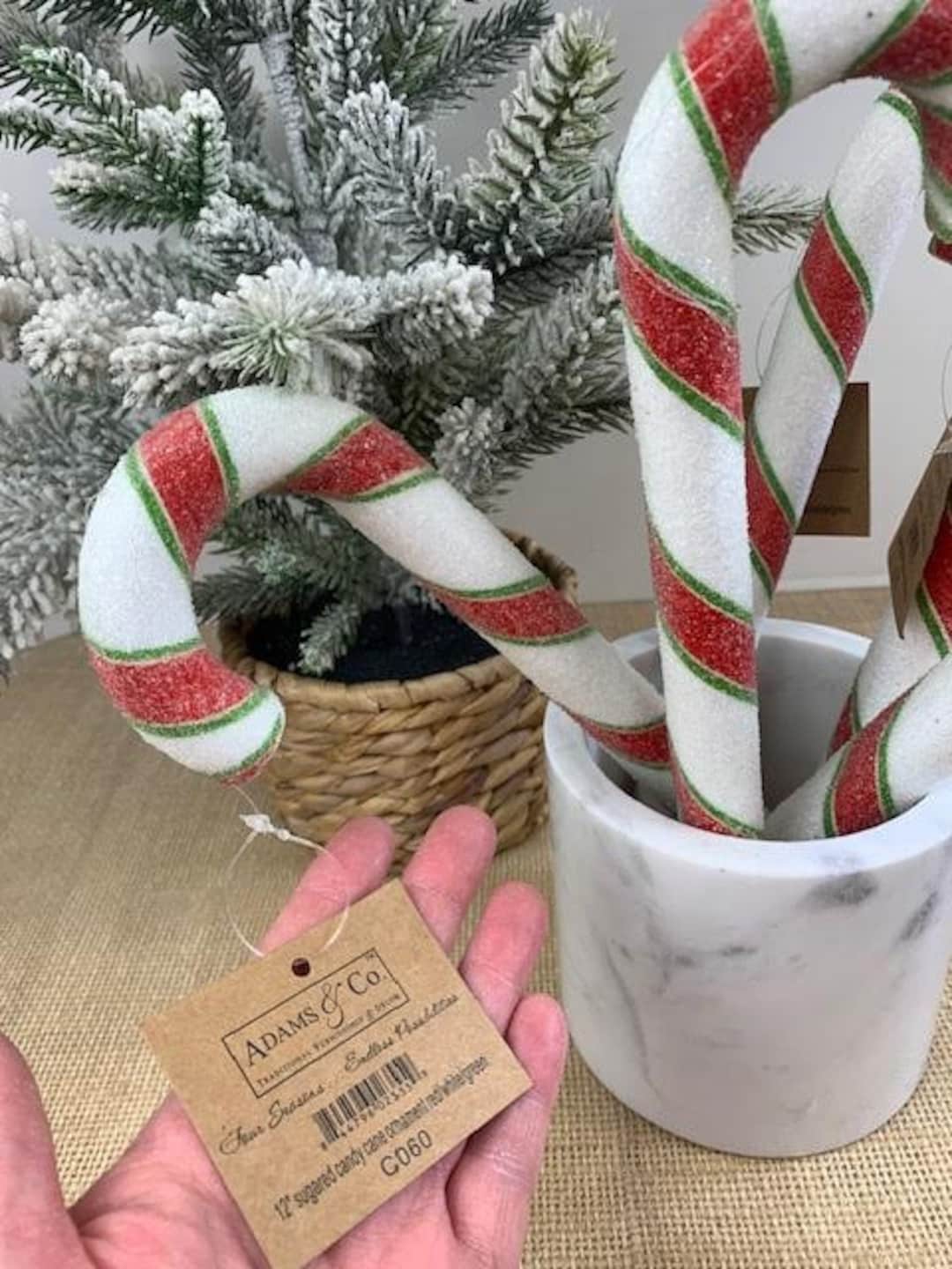 Set of 5 Sugared Candy Cane Ornaments, 12 Inch Sugared Candy Cane ...