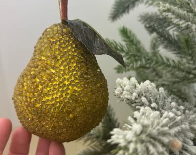 Golden Beaded Pear Ornament, Chunky Beaded Pear Ornament, Pear Ornament ...
