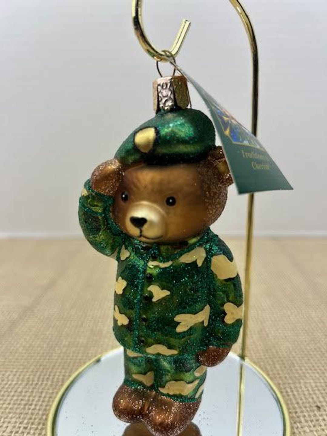 Glass Saluting Military Teddy Bear Ornament, Darling Teddy Bear in ...