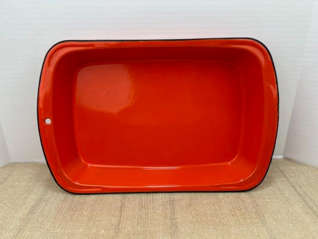Orange Enamel Cake Pan, Enamel Cake Pan, Vintage Enamel Cake Pan - Etsy