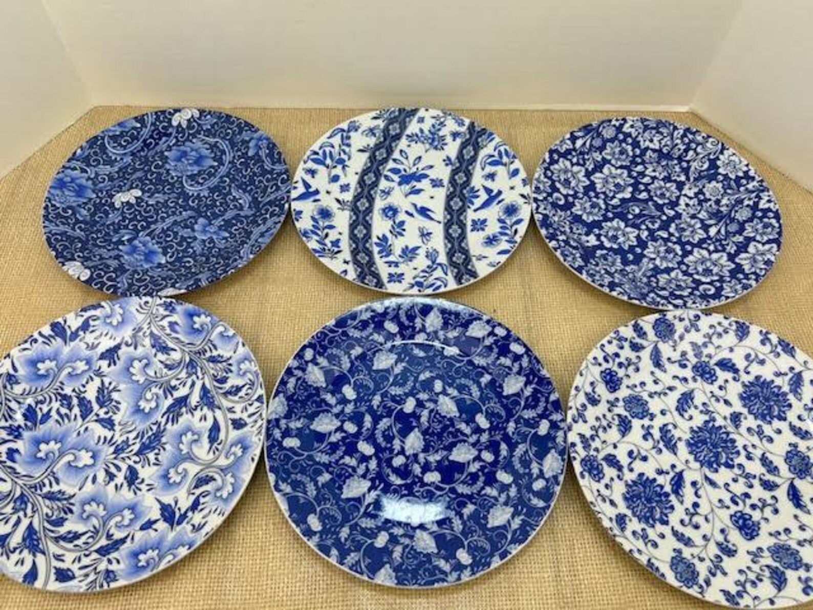 Set of 6 Aulica 8 Inch Plates in Blue and White, Blue and White Plates ...