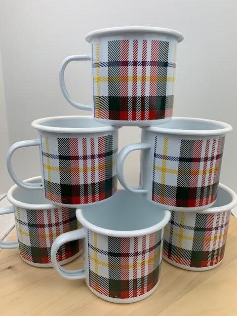 Set of 6 Tartan Plaid Enamel Cups Cute Plaid Enamel Camping - Etsy