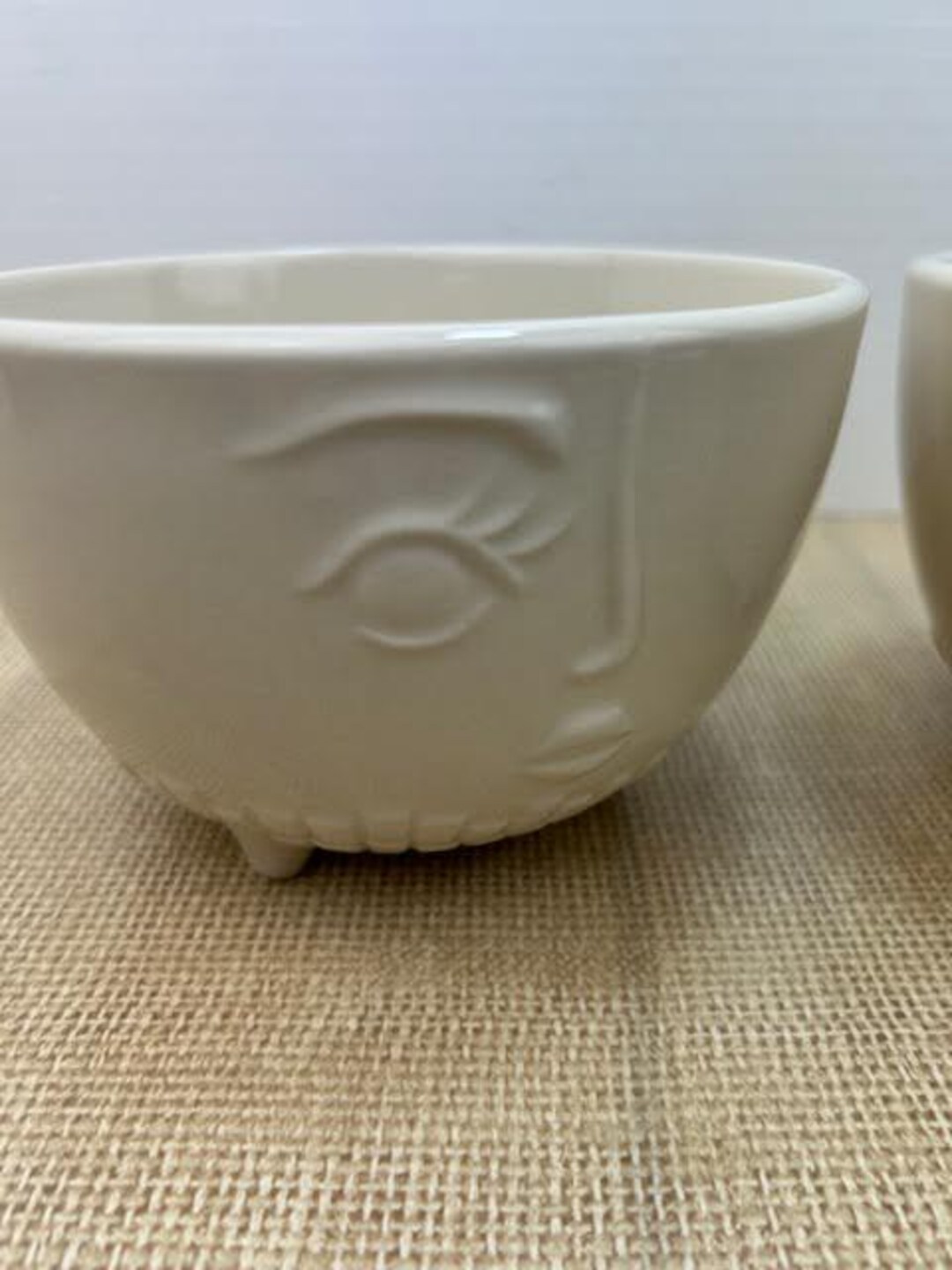 Set of 2 HD Designs Footed Cream Face Bowls, Cream Bowl With Face Motif ...
