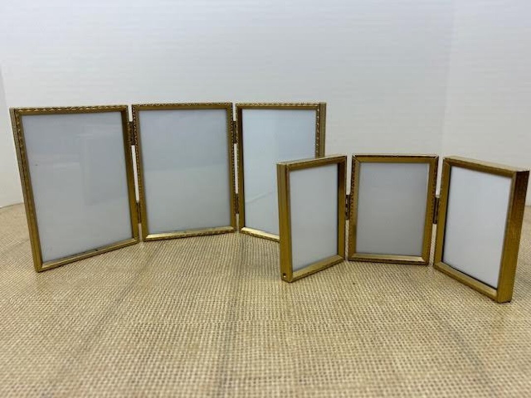Vintage Gold Hinged Trio Frames, MCM Gold Hinged Frame, 3 Slot Gold ...