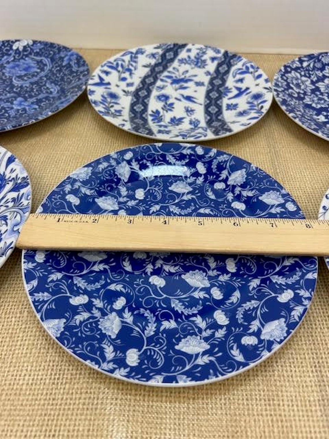 Set of 6 Aulica 8 Inch Plates in Blue and White, Blue and White Plates ...