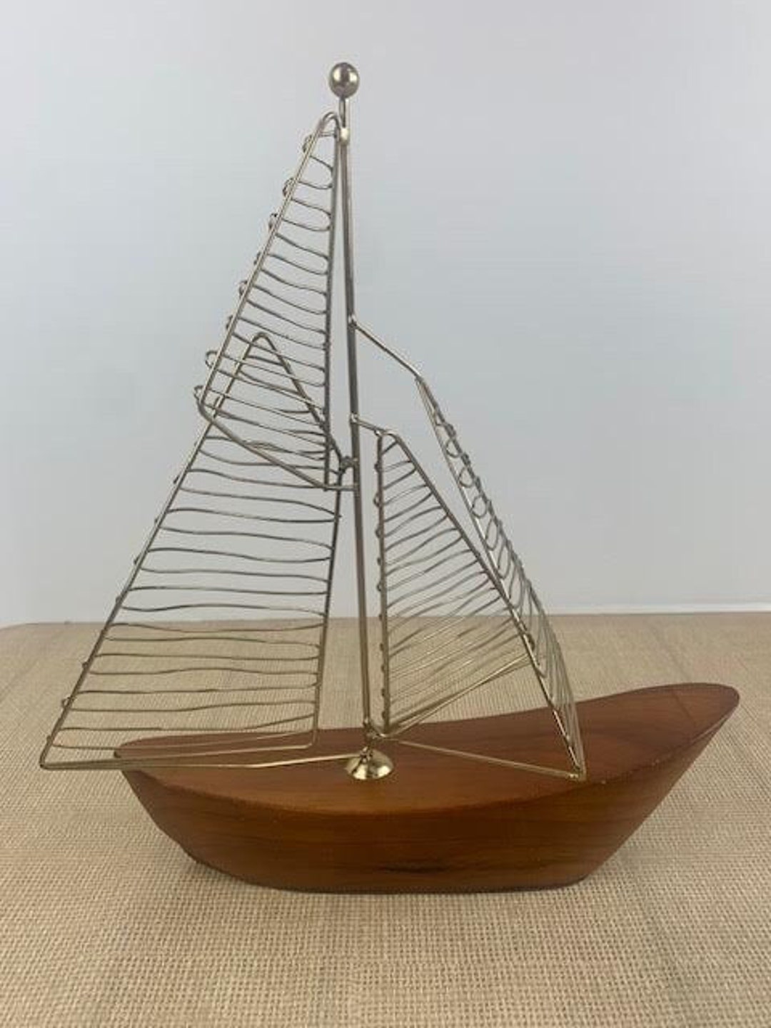 Wood and Gold Wire Sailboat, Sailboat Decor, Nautical Decor, Seaside ...