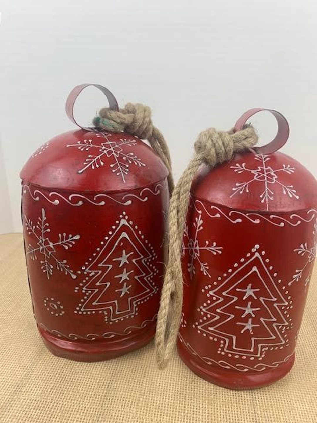 Large Set of Folk Art Christmas Bells With Wood Clapper - Etsy